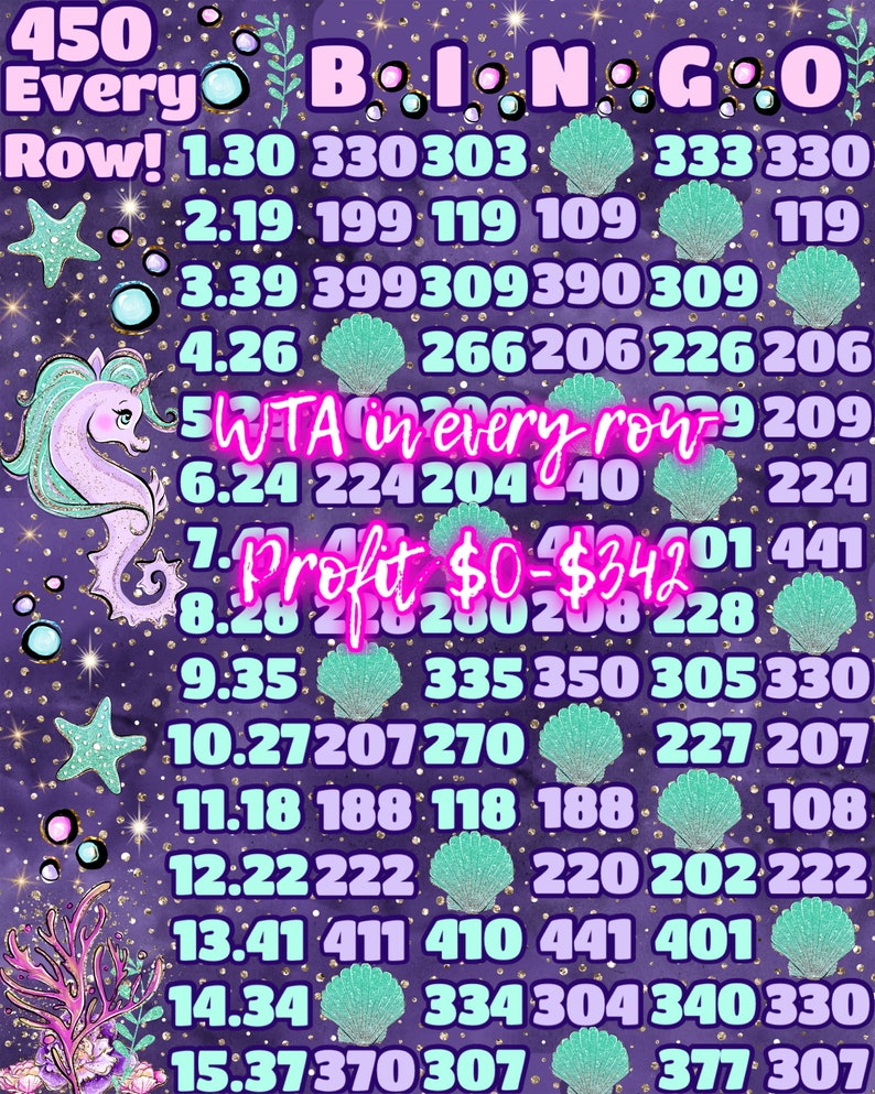 450 Every Row Bingo Board WTA Every Row - Etsy