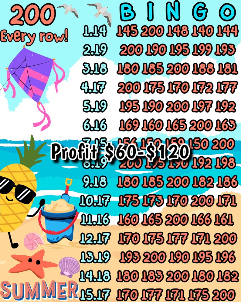 200 Every Row Summer Pineapple Pyp Bingo Board - Etsy