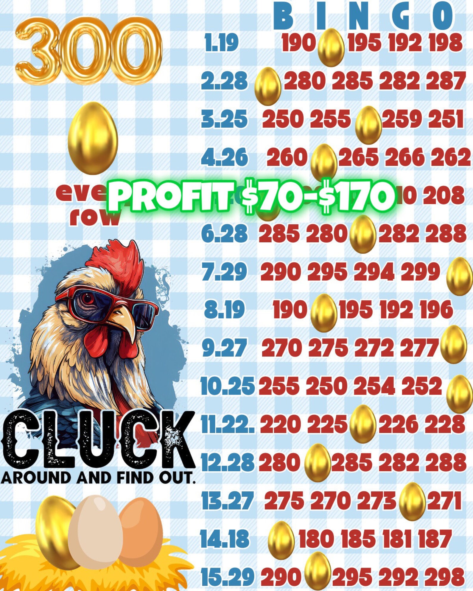 300 Every Row Cluck Bingo Board With Profit - Etsy