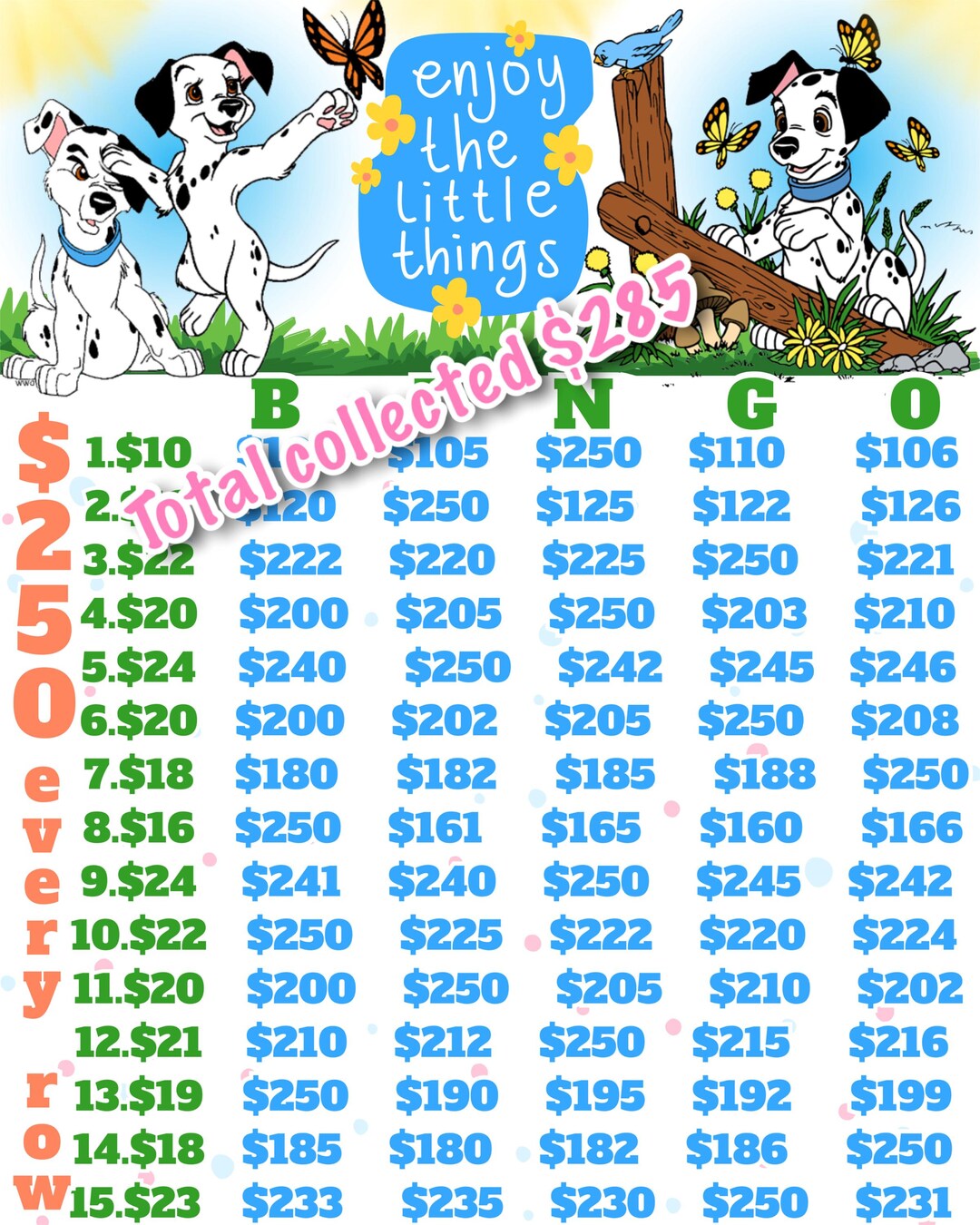250 Every Row Little Things Bingo Board - Etsy