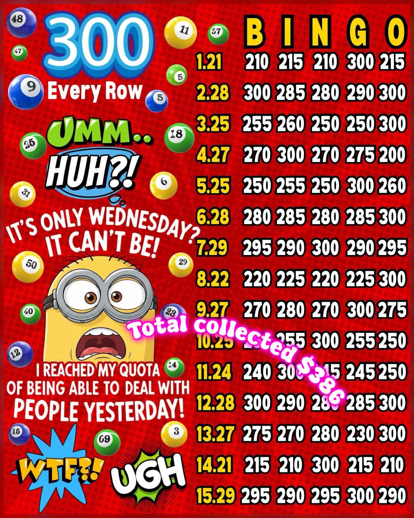 300 Every Row Funny Wednesday Bingo Board - Etsy