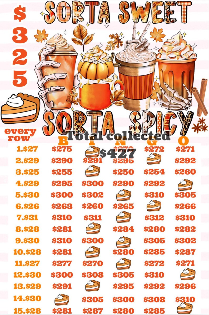 Sorta Spicy 325 Every Row Pyp Bingo Board - Etsy