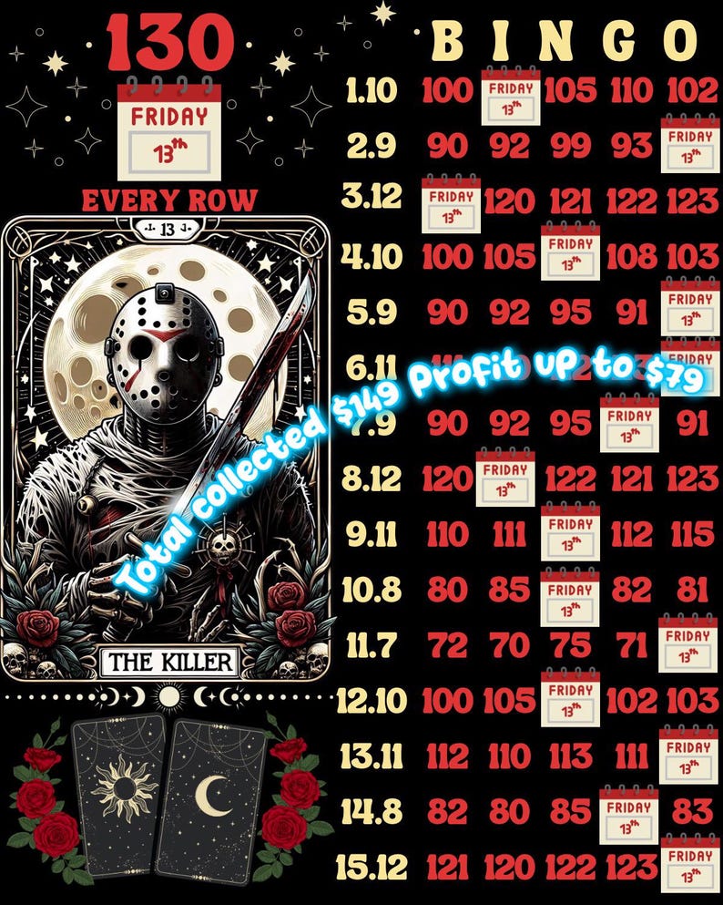 130 Friday the 13th Pyp Bingo Board - Etsy