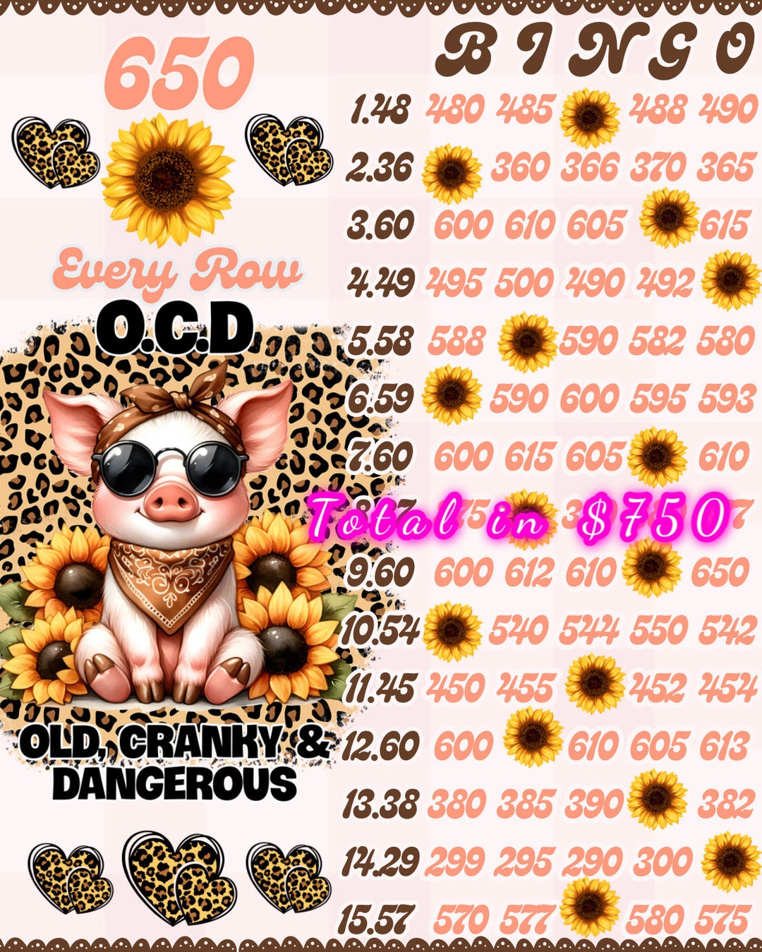 650 Every Row Ocd Bingo Board - Etsy