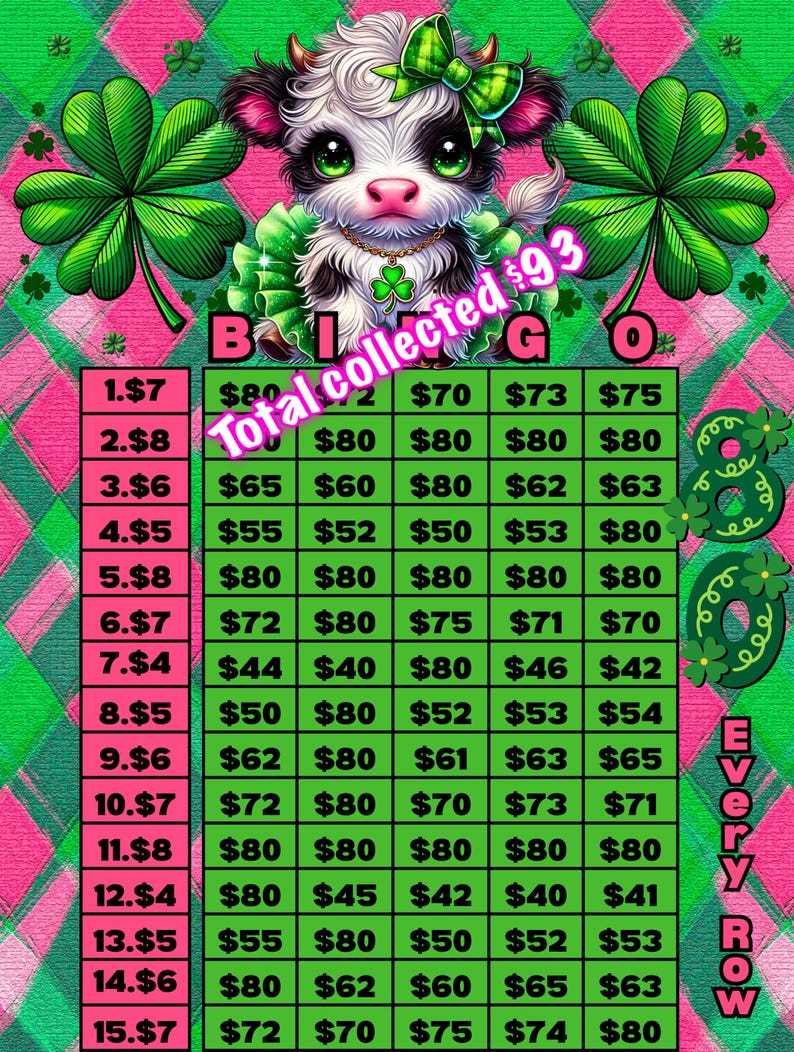 80 Every Row Cute Cow Bingo Board - Etsy