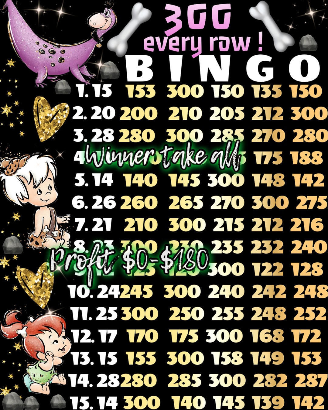 300 Every Row Bamm Bamm and Pebbles Bingo - Etsy