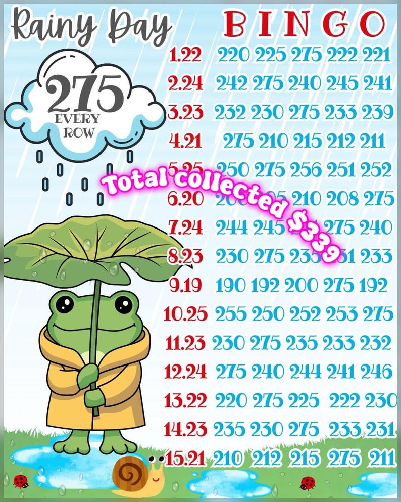 275 Rainy Day Every Row Bingo Board - Etsy