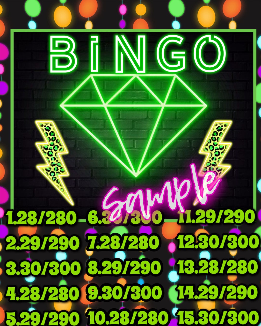 Neon Pyp Bingo Board - Etsy