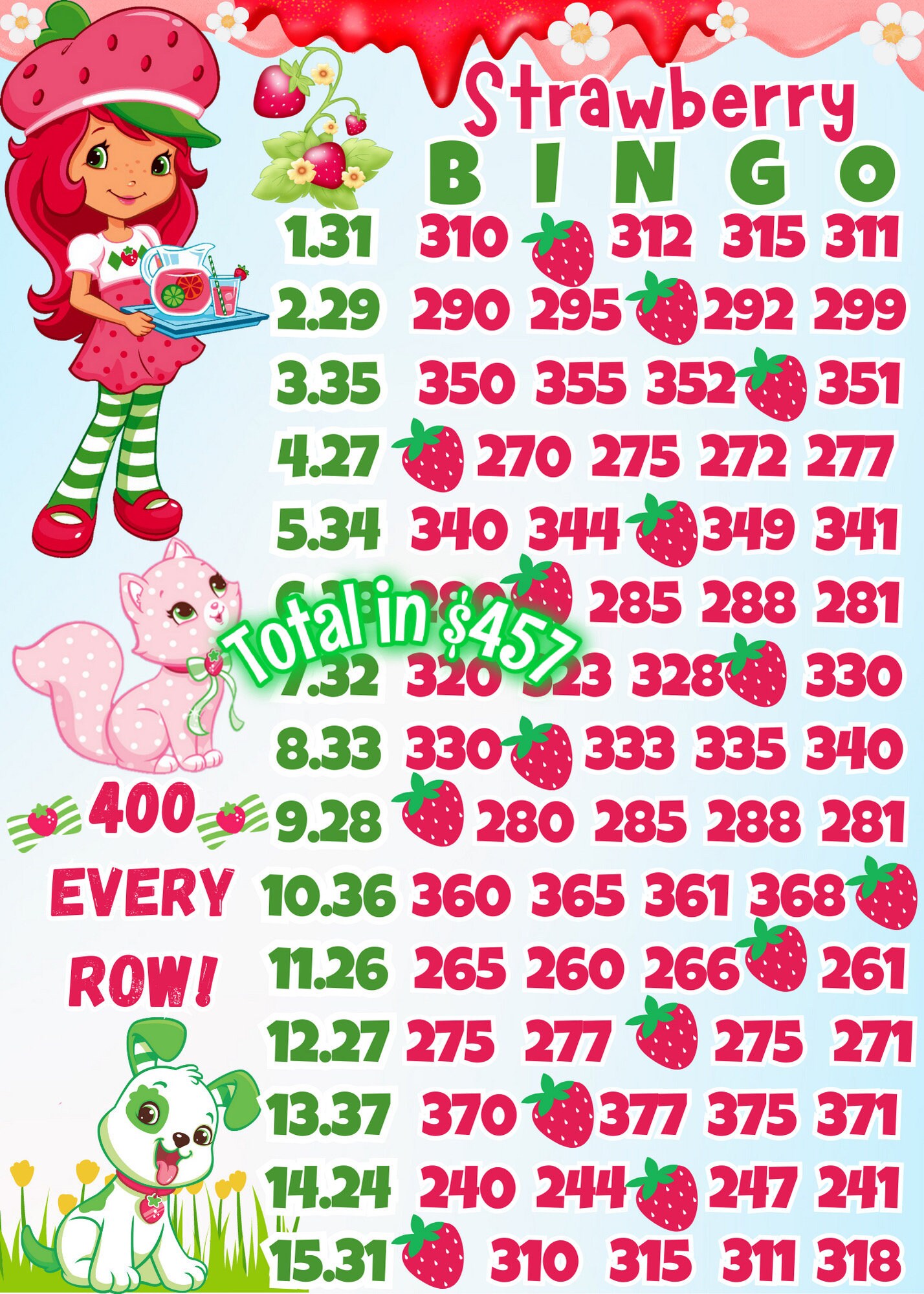 400 Every Row Strawberry Pyp Bingo Board With Profit - Etsy