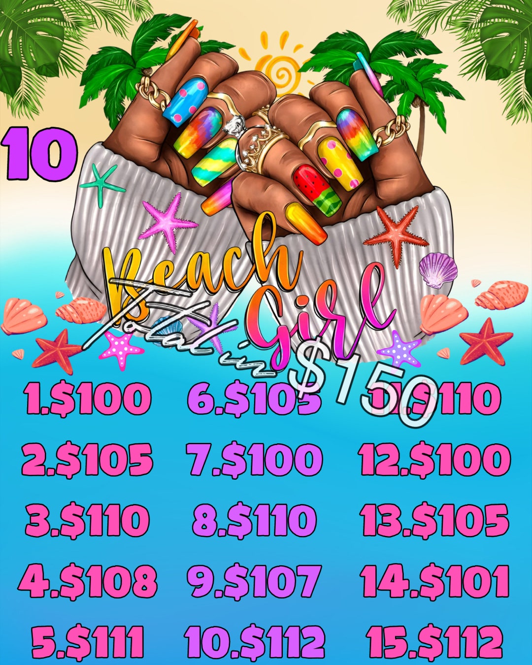 Beach Girl 10 Pyp Bingo Board - Etsy