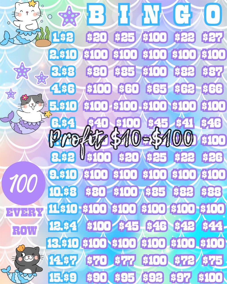 100 Every Row Meowmaid Bingo Bingo With Profit - Etsy