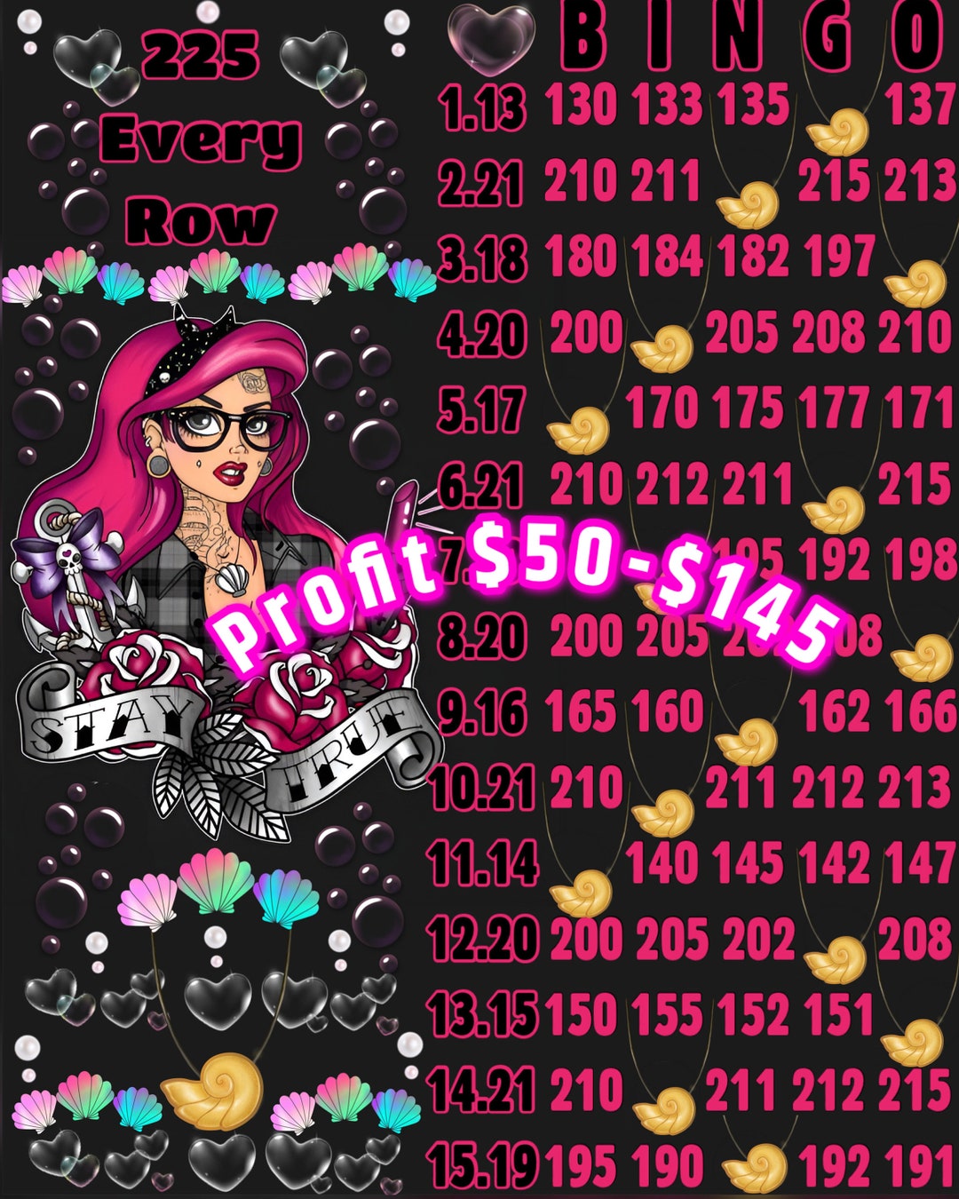 225 Every Row Bingo Board With Profit - Etsy