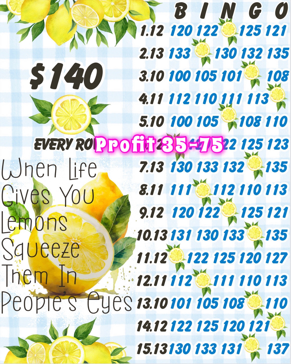 140 Every Row Funny Lemon Pyp Bingo Board - Etsy