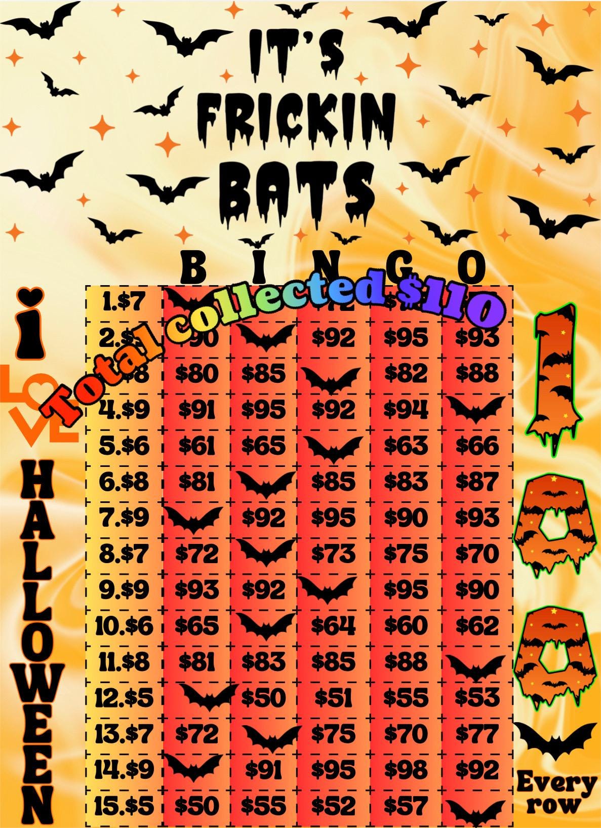 100 Every Row Frickin Bats Bingo Board - Etsy