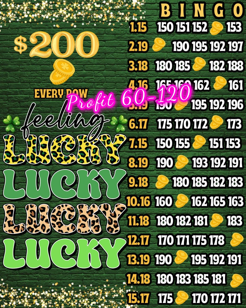 Lucky 200 Every Row Pyp Bingo Board With Profit - Etsy