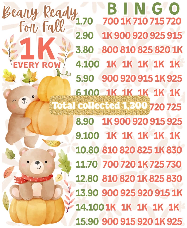 1k Every Row Fall Bingo Board - Etsy