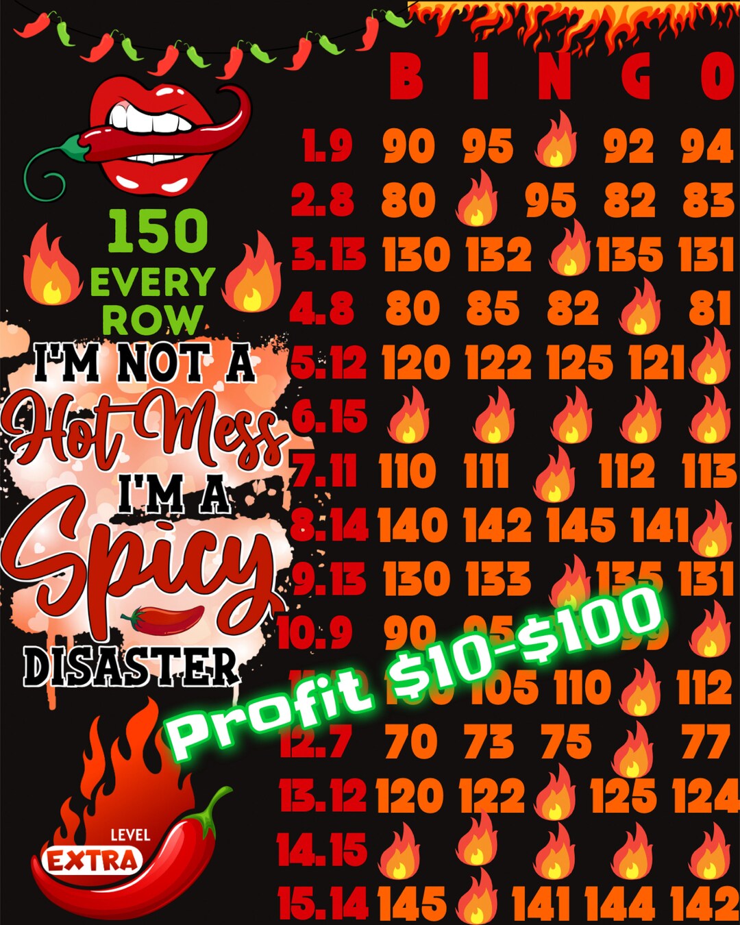 Spicy 150 Every Row Bingo Board - Etsy