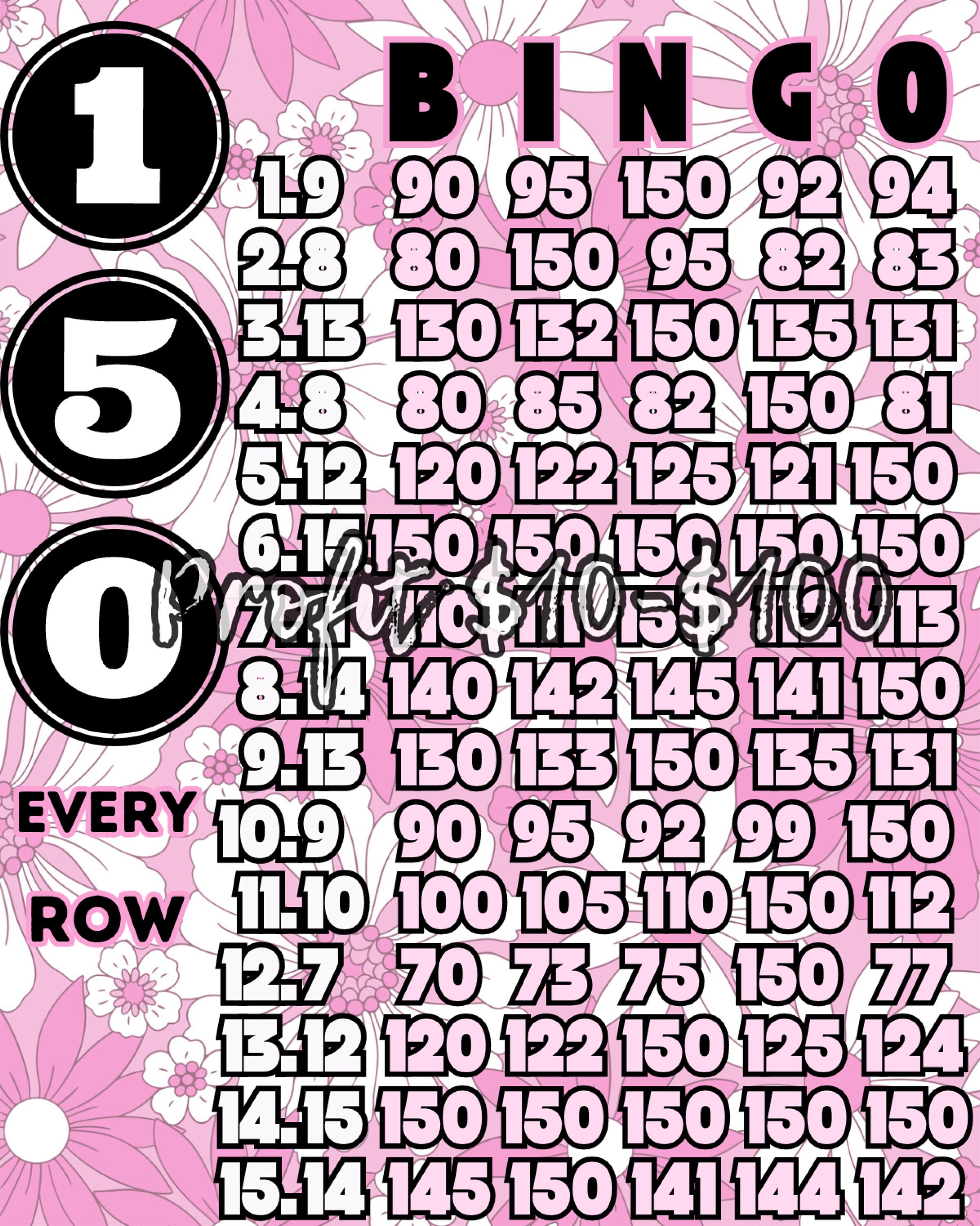 150 Every Row Pyp Bingo Board - Etsy