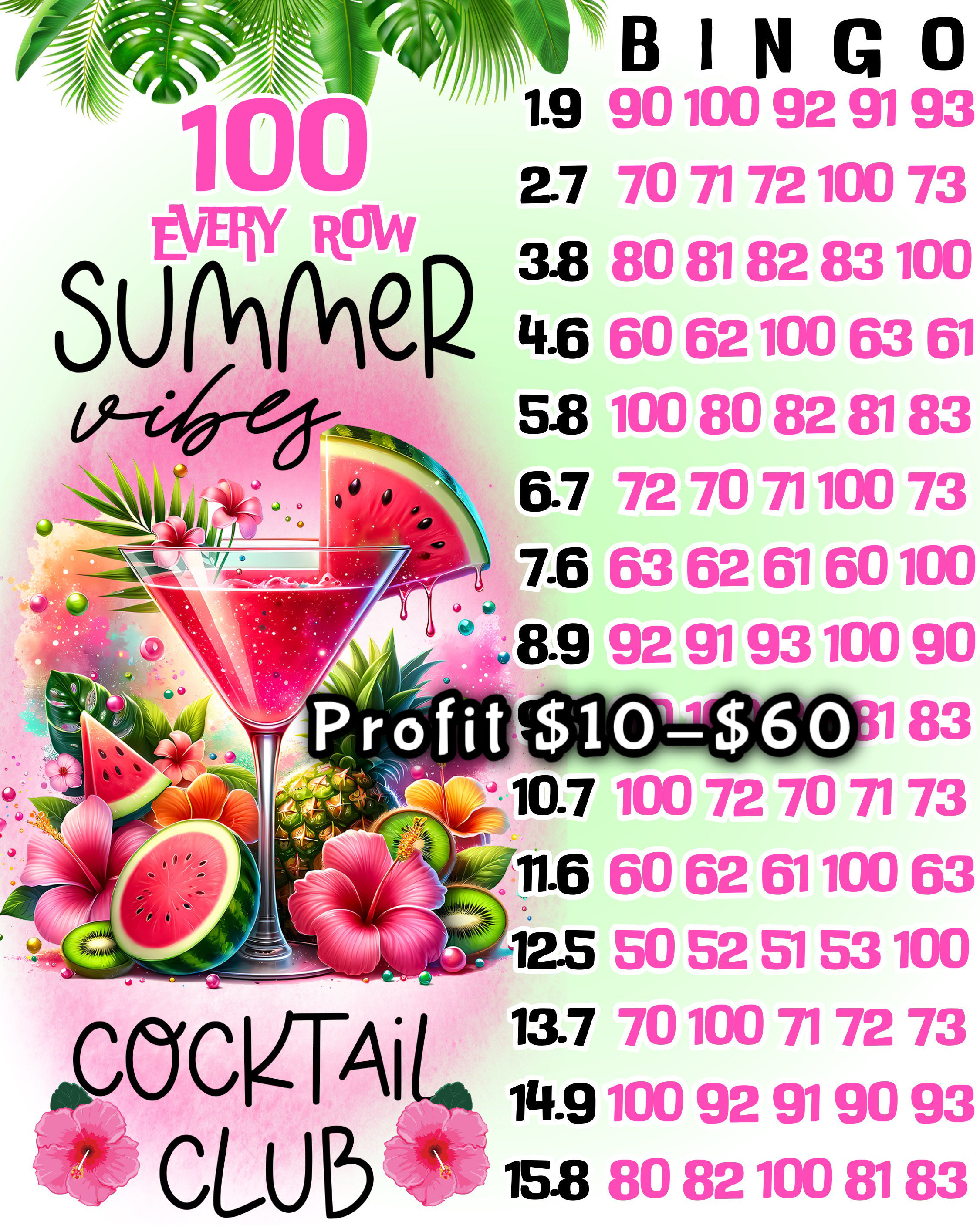 100 Every Row Pyp Cocktail Bingo Board - Etsy