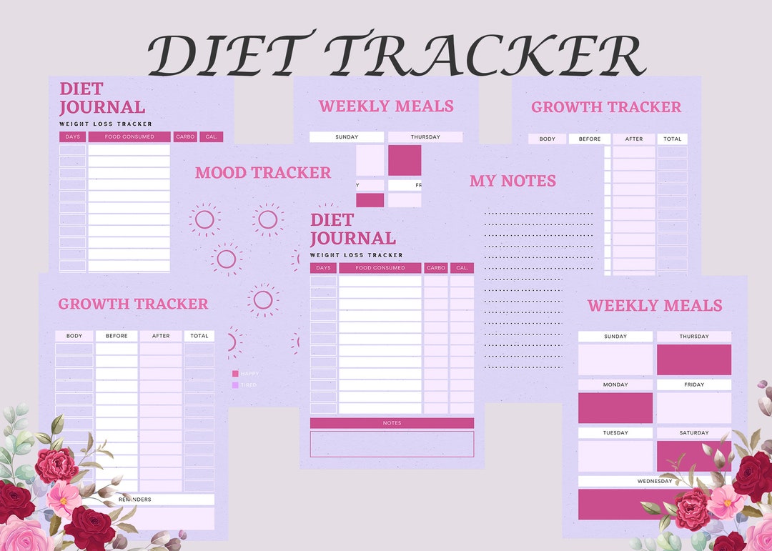 Diet Tracker Printable, Food Diary Printable Food Journal Daily Calorie ...