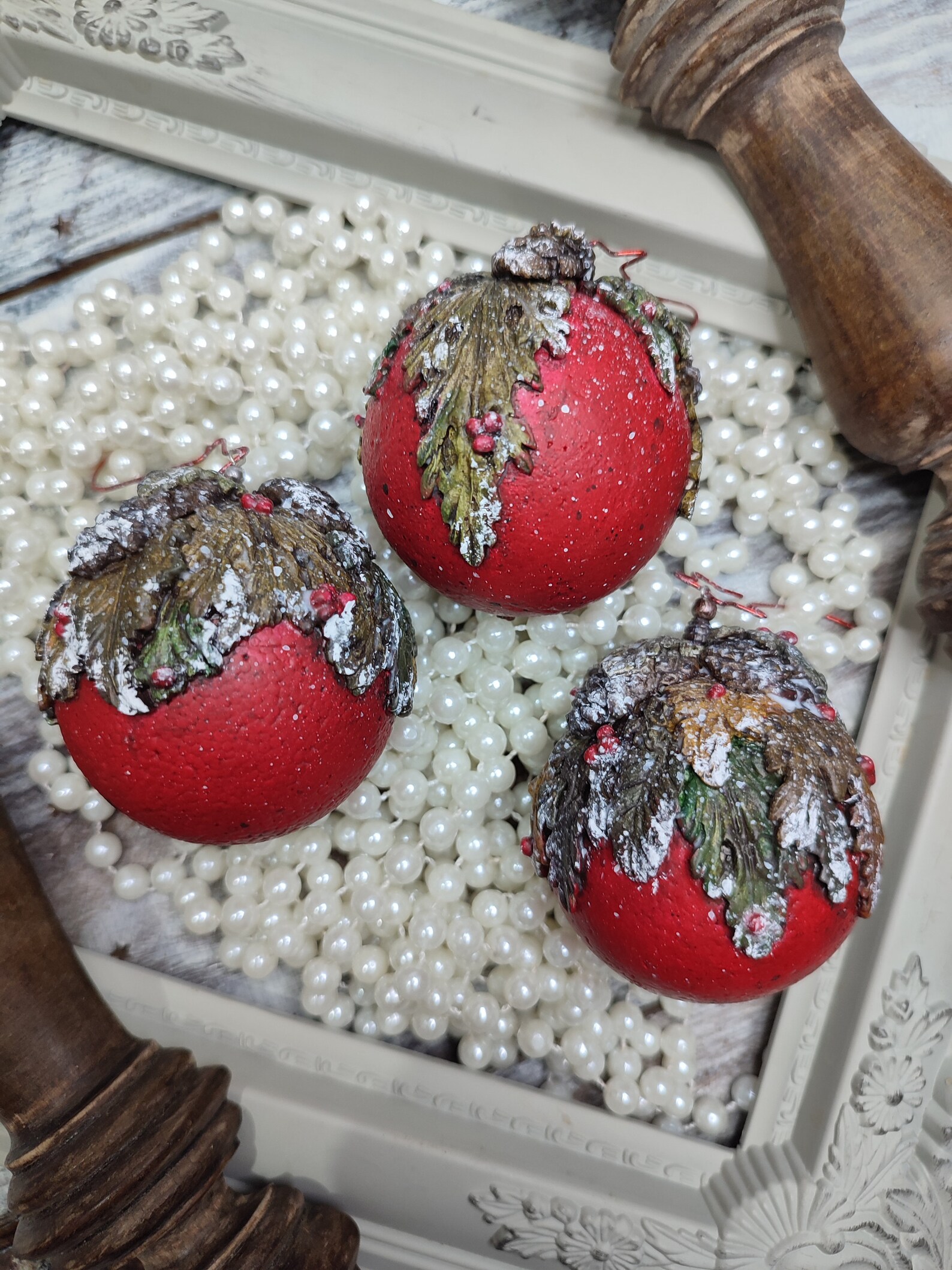 Set of 3 Red Unique Handmade Christmas Ball Decoupage - Etsy