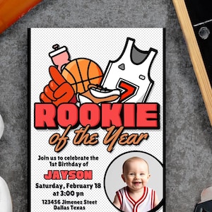 Rookie of the Year - Boy First Birthday Digital Editable Invitation ...