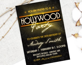Old Hollywood, Art Deco, Red Carpet, Gold Movie Ticket Prom Invitation ...