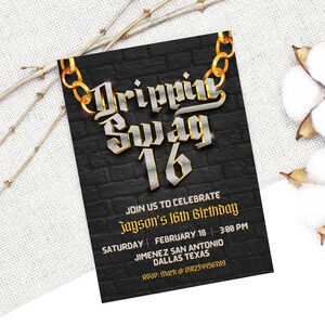 Drippin Swag 16 Hip Hop Invitation Canva Template - Etsy