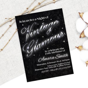Vintage Glamour Old Hollywood glam Digital Editable Invitation Canva ...