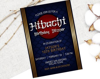 Hibachi Dinner Celebration Invitation Japanese Restaurant Theme Party ...