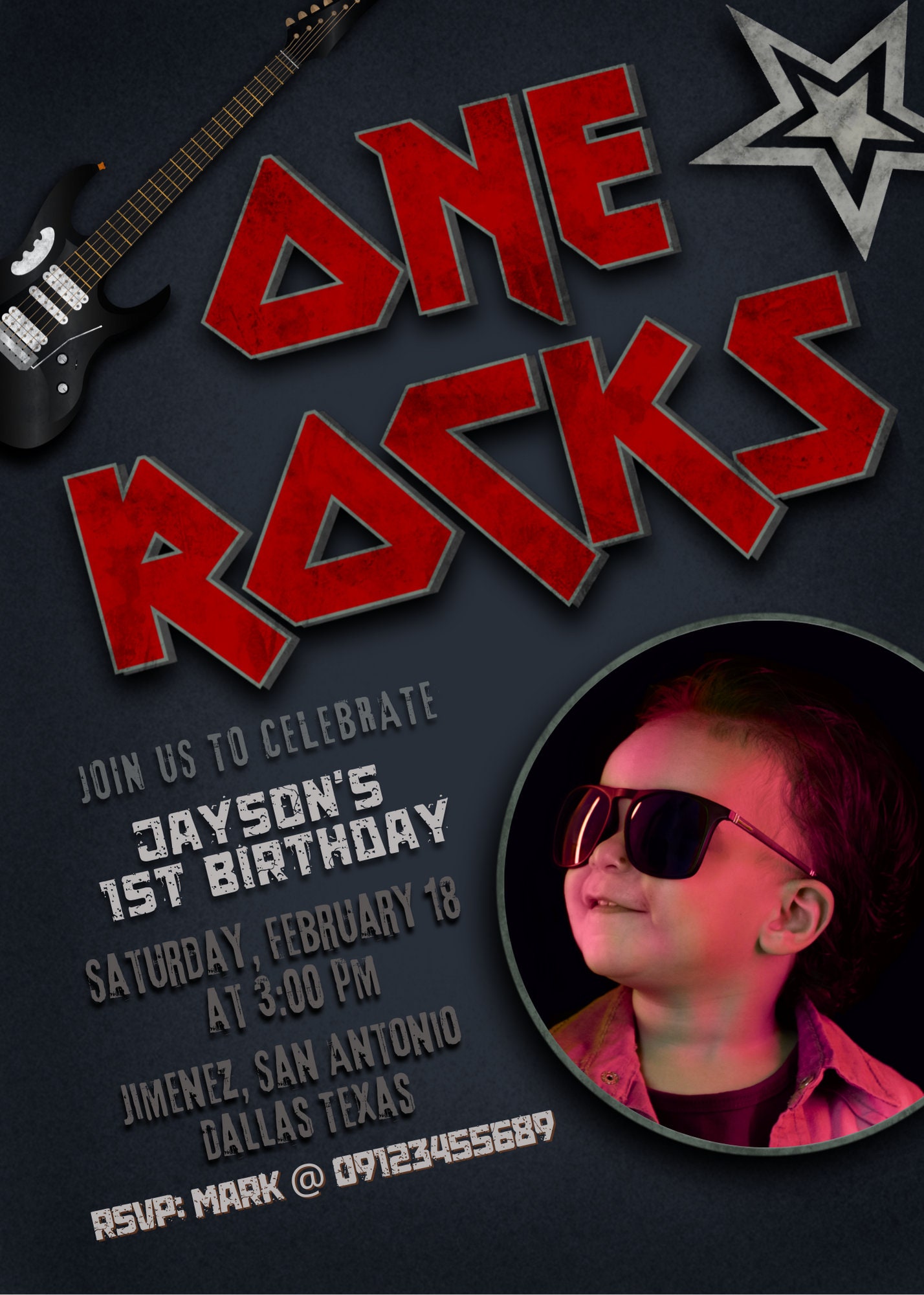 One Rocks Rock and Roll Rocked One Year 1st Birthday Digital Invitation ...