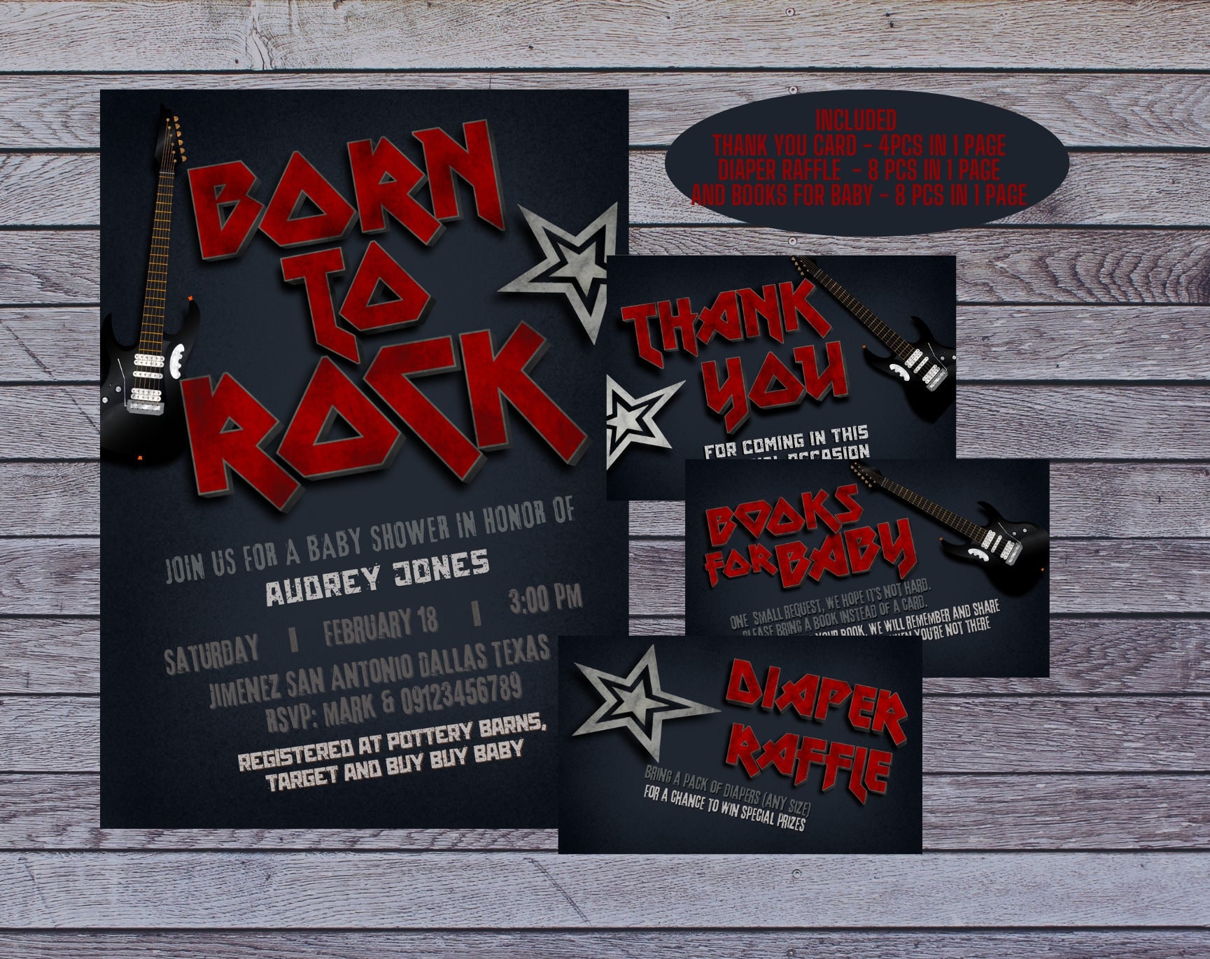 Born to Rock Baby Shower - Rockstar Theme - Rocker Theme Invitation ...