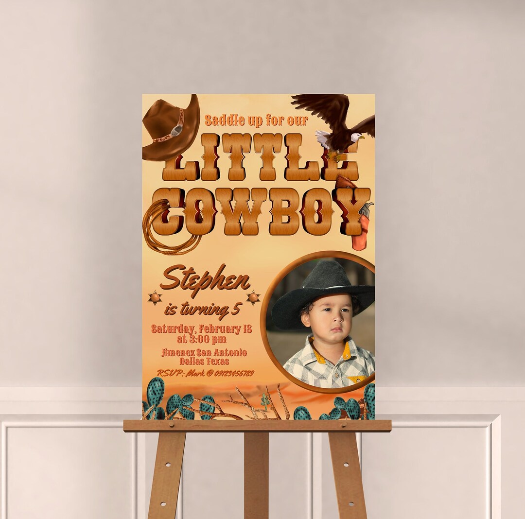 Little Cowboy Rodeo Boy Birthday Digital Editable Welcome Sign Canva ...