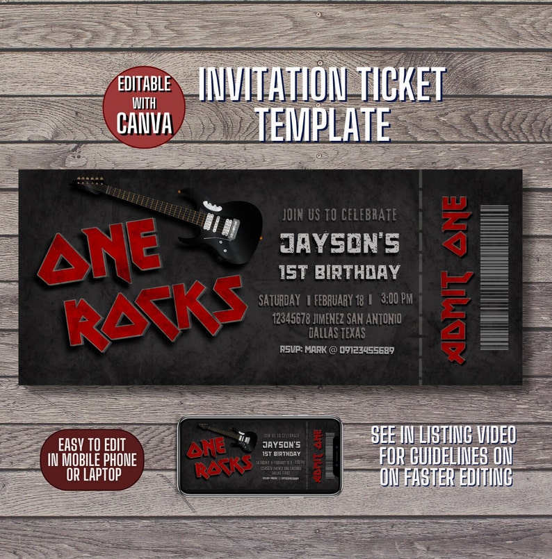 One Rocks - Rocked One Year - Rock and Roll - Boy First Birthday ...