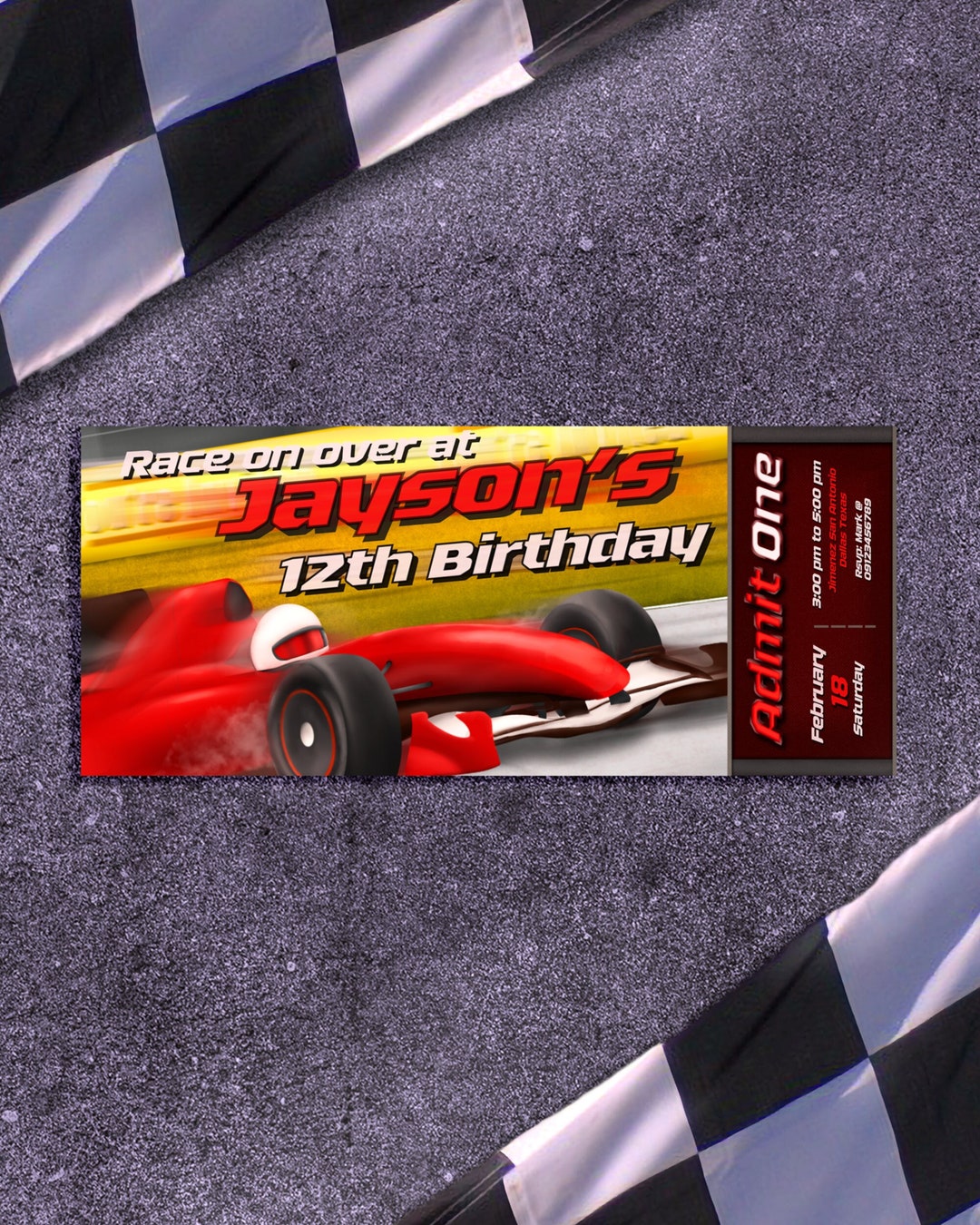 Racing - Car - Ready Set Go - Made to Order - Digital Birthday Ticket ...