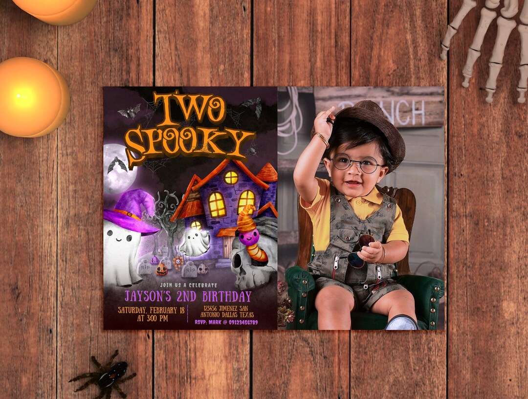 Two Spooky Digital Editable Invitation With Picture Canva Template ...