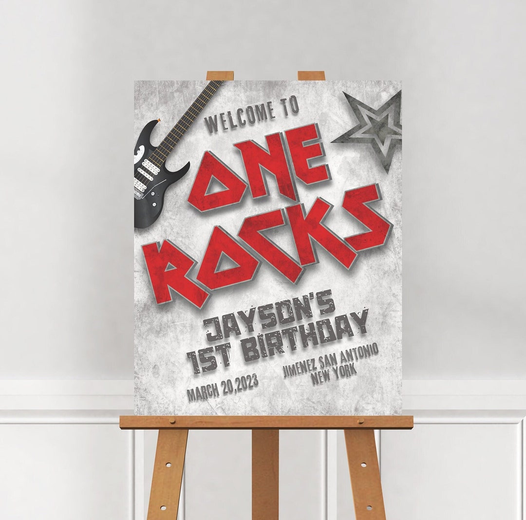One Rocks - Rock and Roll - Rocked One Year 1st Birthday Welcome Sign ...