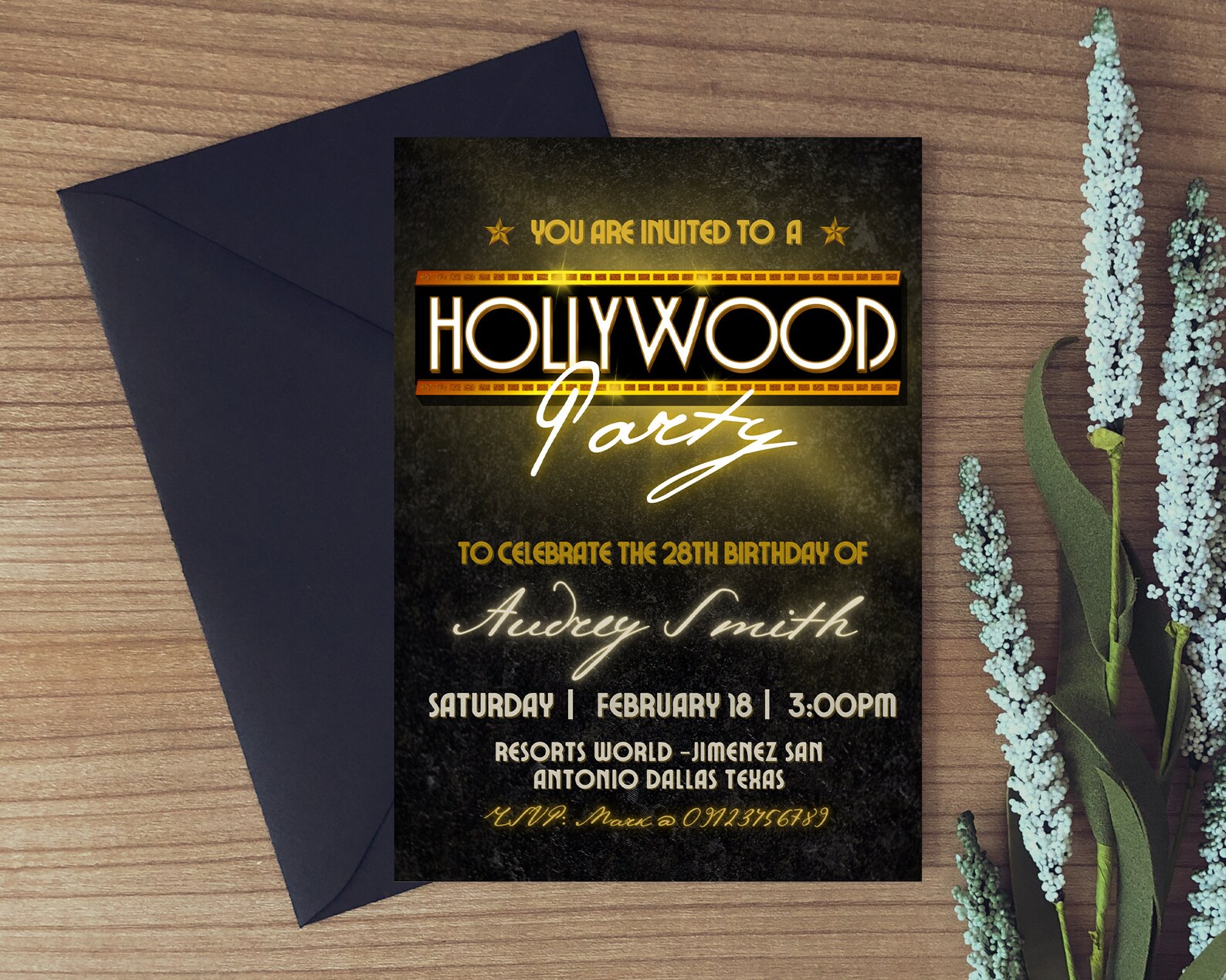 Hollywood Party Invitation Canva Template - Etsy