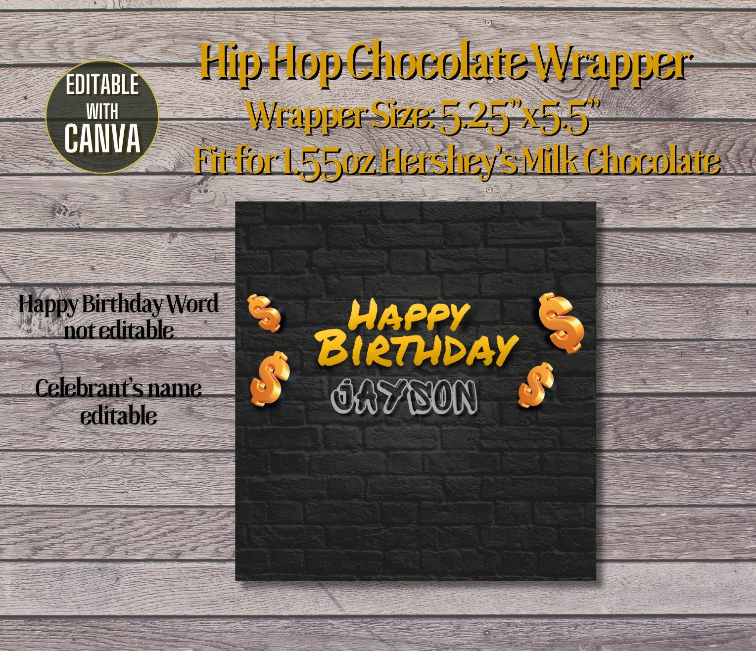 Hip Hop - Rapper Themed Boy Birthday Chocolate Wrapper Editable Digital ...