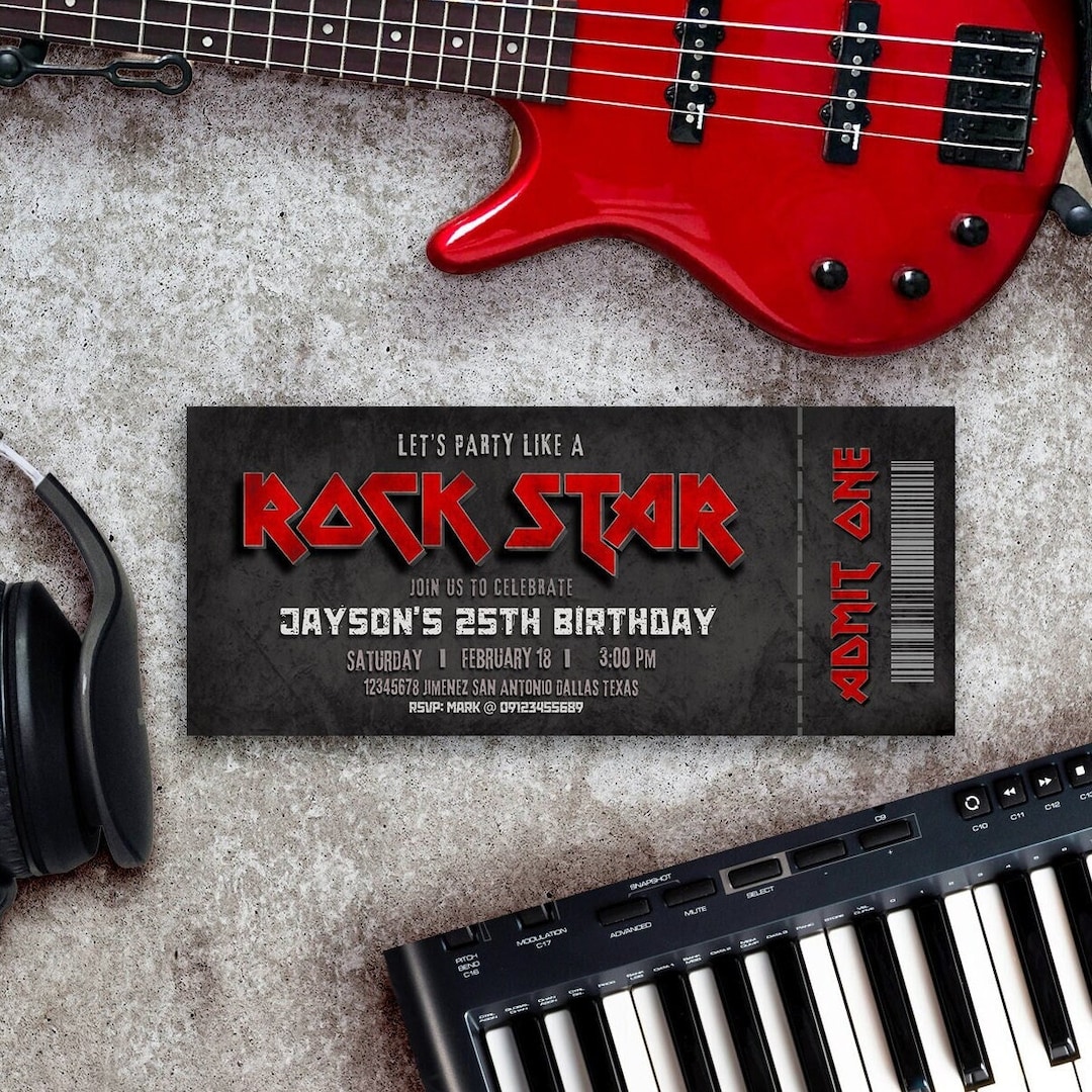 Rockstar Birthday Theme - Rocker Digital Editable Invitation Canva ...