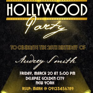 Hollywood Party Invitation Canva Template - Etsy