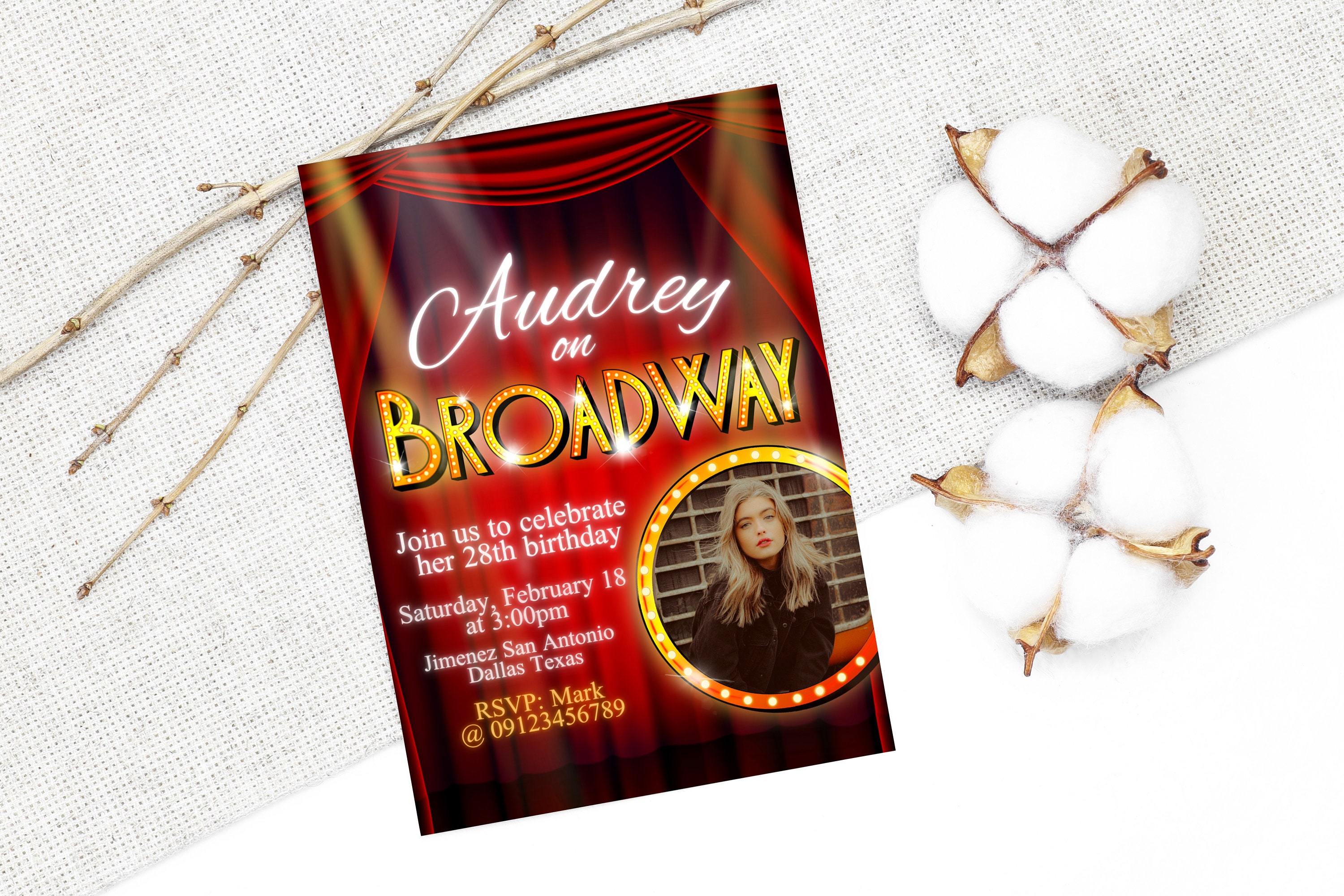 Broadway - Theater - Digital Editable Invitation With Photo Canva ...