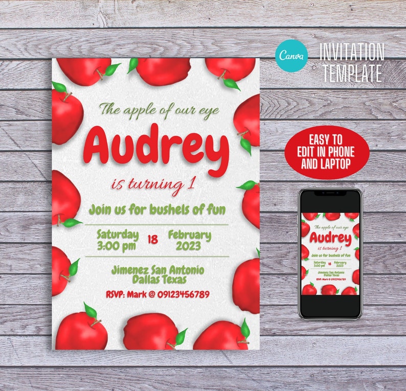 Apple Orchard Party Invitation Canva Template - Etsy