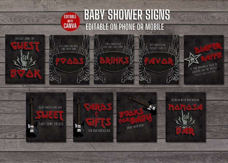 Born to Rock Baby Shower - Rockstar Theme Digital Editable Baby Shower ...