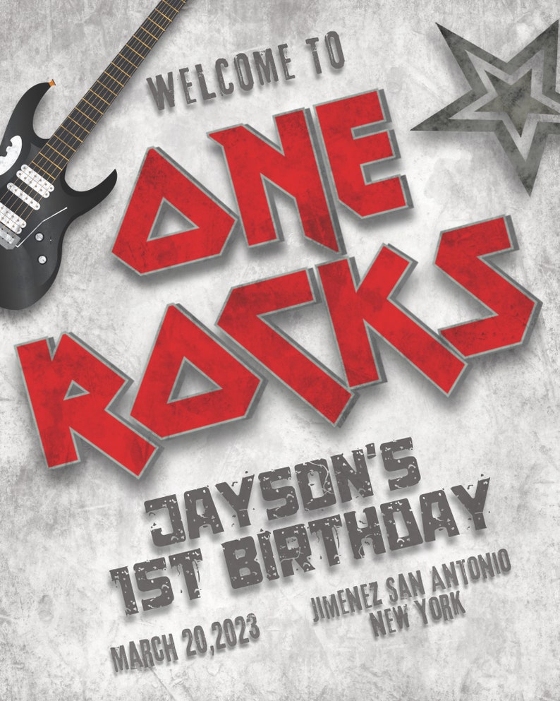 One Rocks - Rock and Roll - Rocked One Year 1st Birthday Welcome Sign ...
