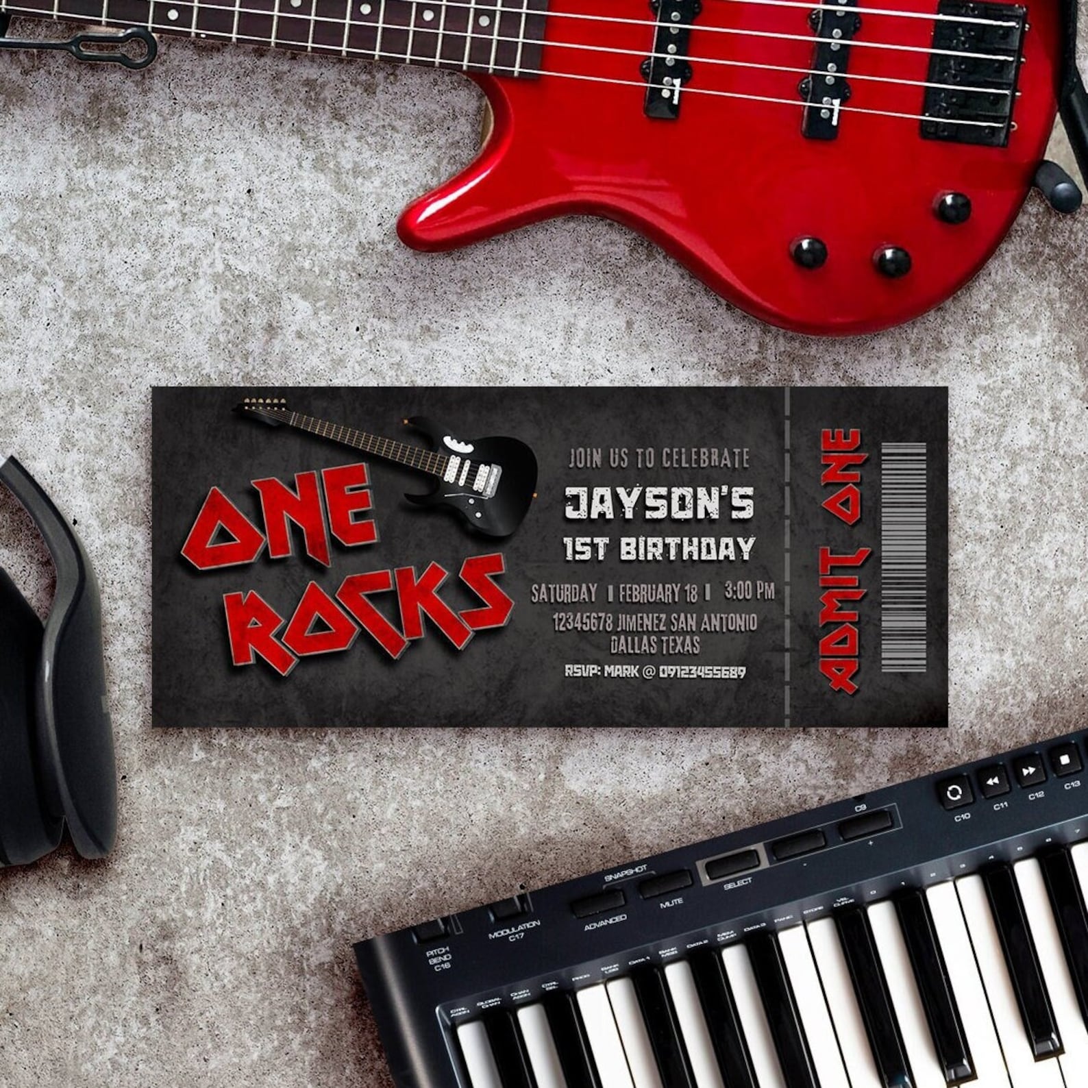 One Rocks Rocked One Year Rock and Roll Boy First Birthday Digital ...