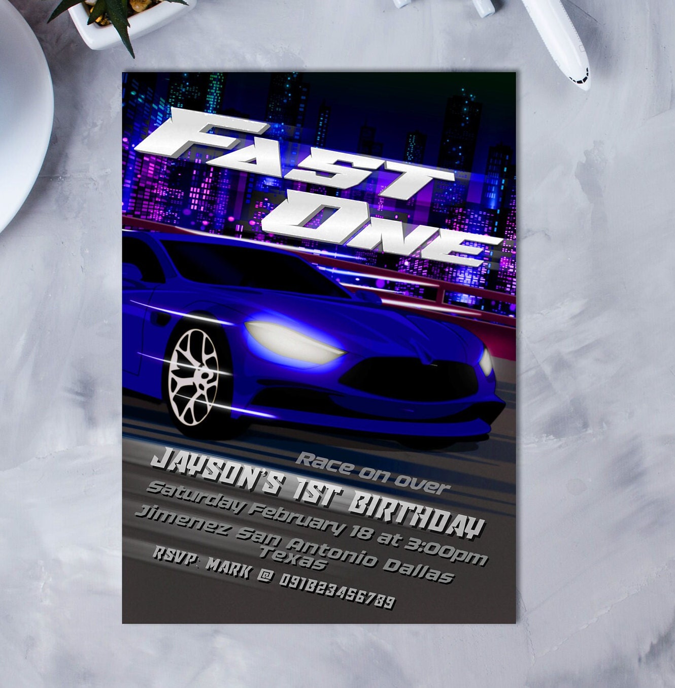 Fast One - Racing - Car - Digital Invitation - Canva Template - Etsy