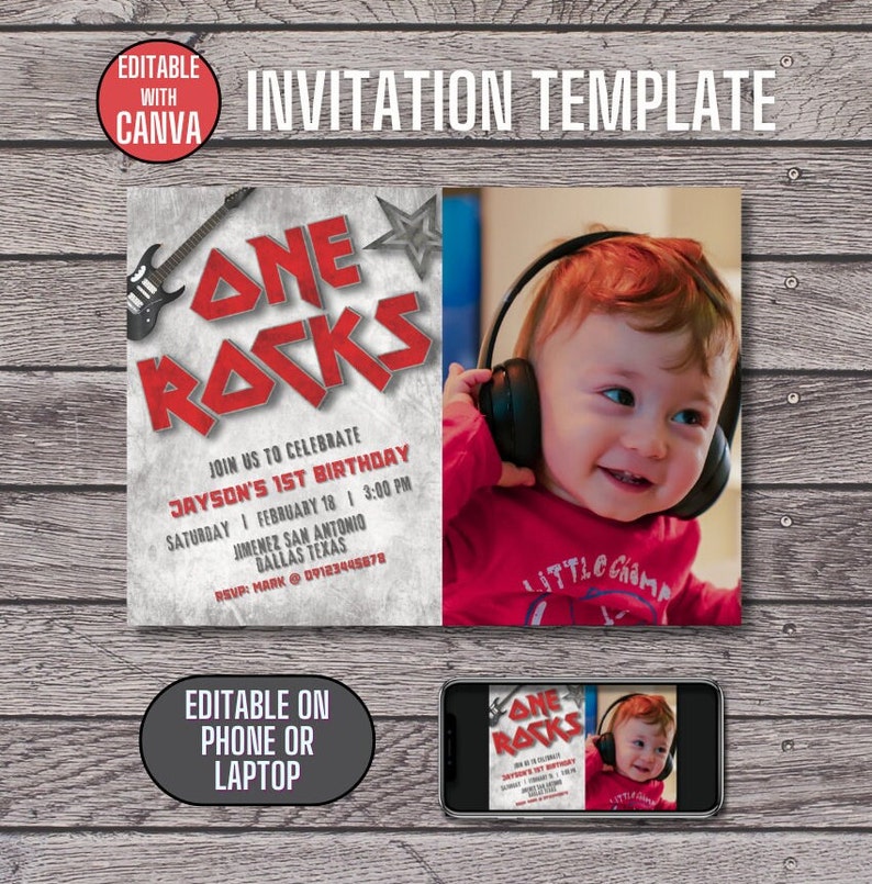 One Rocks - Rocked One Year - 1st Birthday Invitation With Photo ...