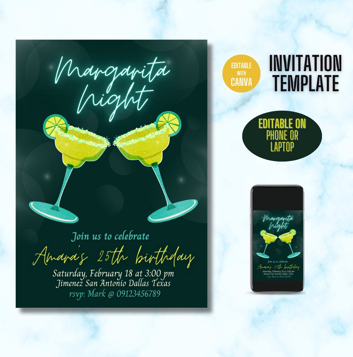 Margarita Night Birthday Invitation Canva Template - Etsy