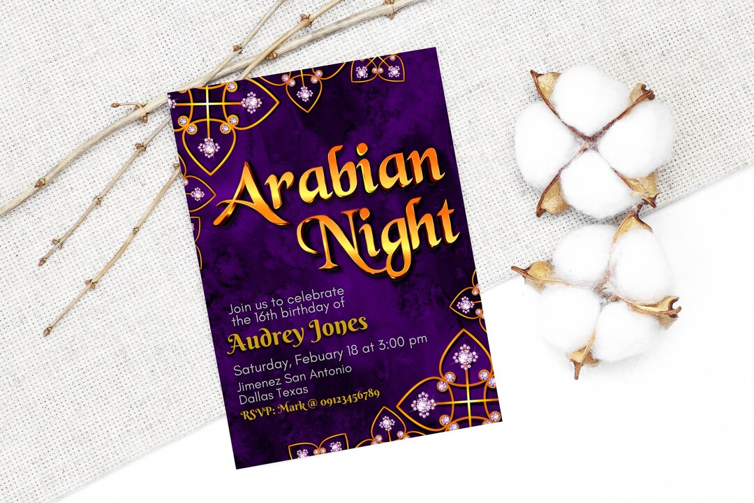 Arabian Night - Purple - Violet - Digital Editable Invitation Canva ...